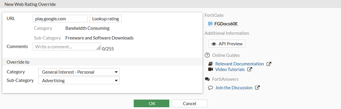 Category override examples | FortiGate / FortiOS 7.6.3 | Fortinet Document Library